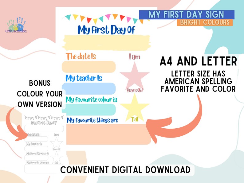 Printable My First Day Sign Poster Back to School First Day of School ...