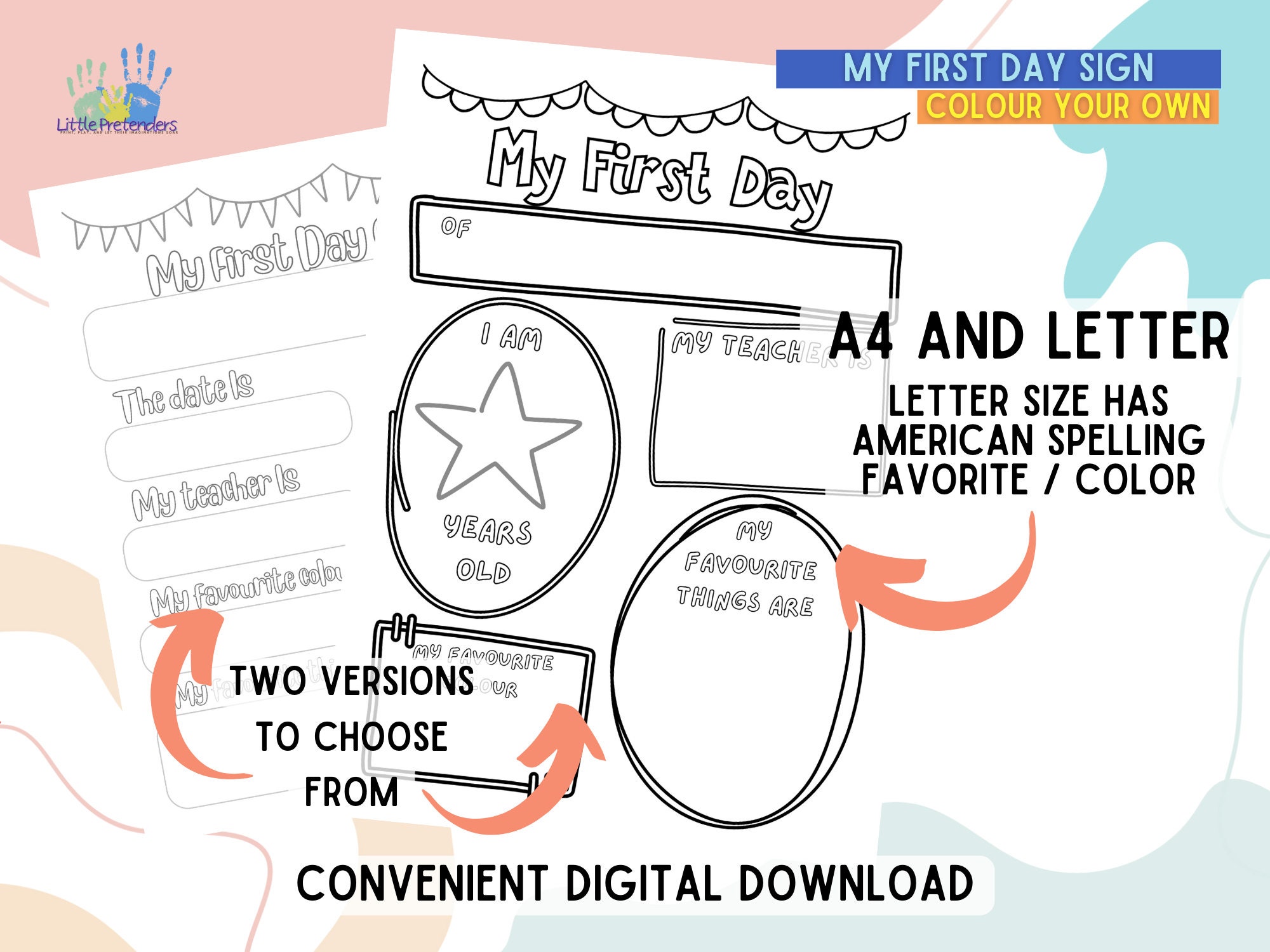 Printable My First Day Colouring Sign Poster Back to School First Day ...