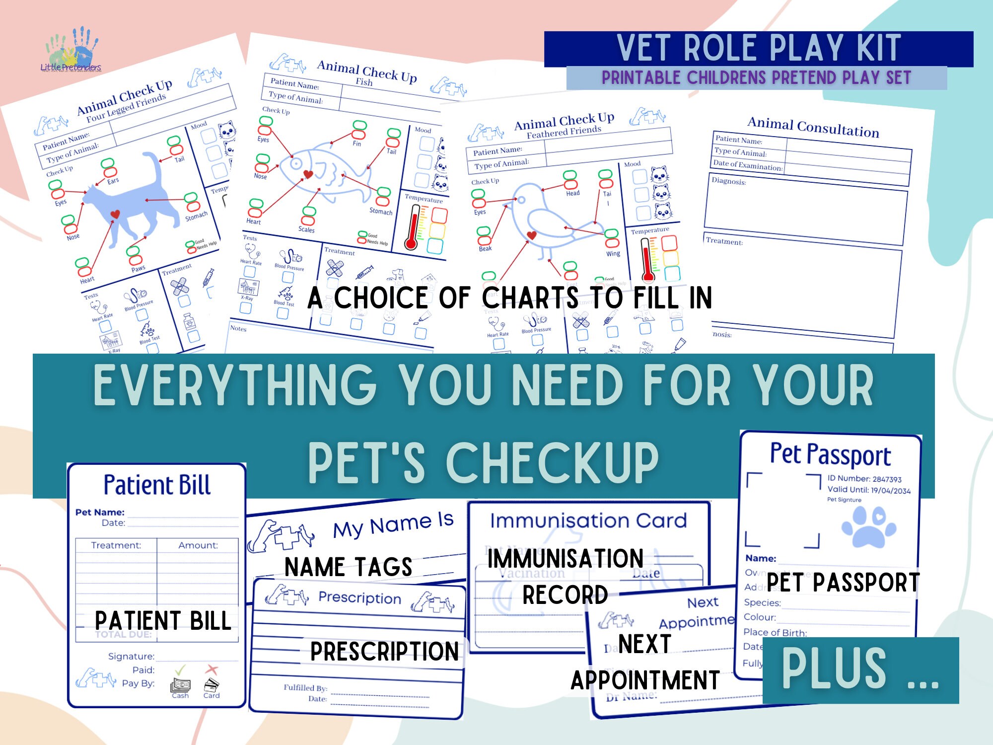 Vet Dramatic Play Printable Kids Animal Hospital Role Play - Etsy