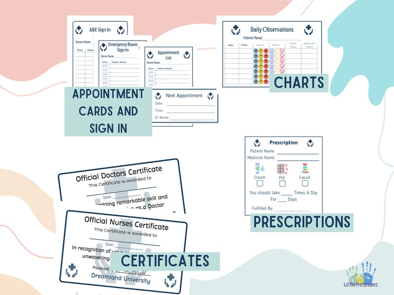 Hospital Dramatic Play Set - Role Play Printable, Kids Pretend Play ...
