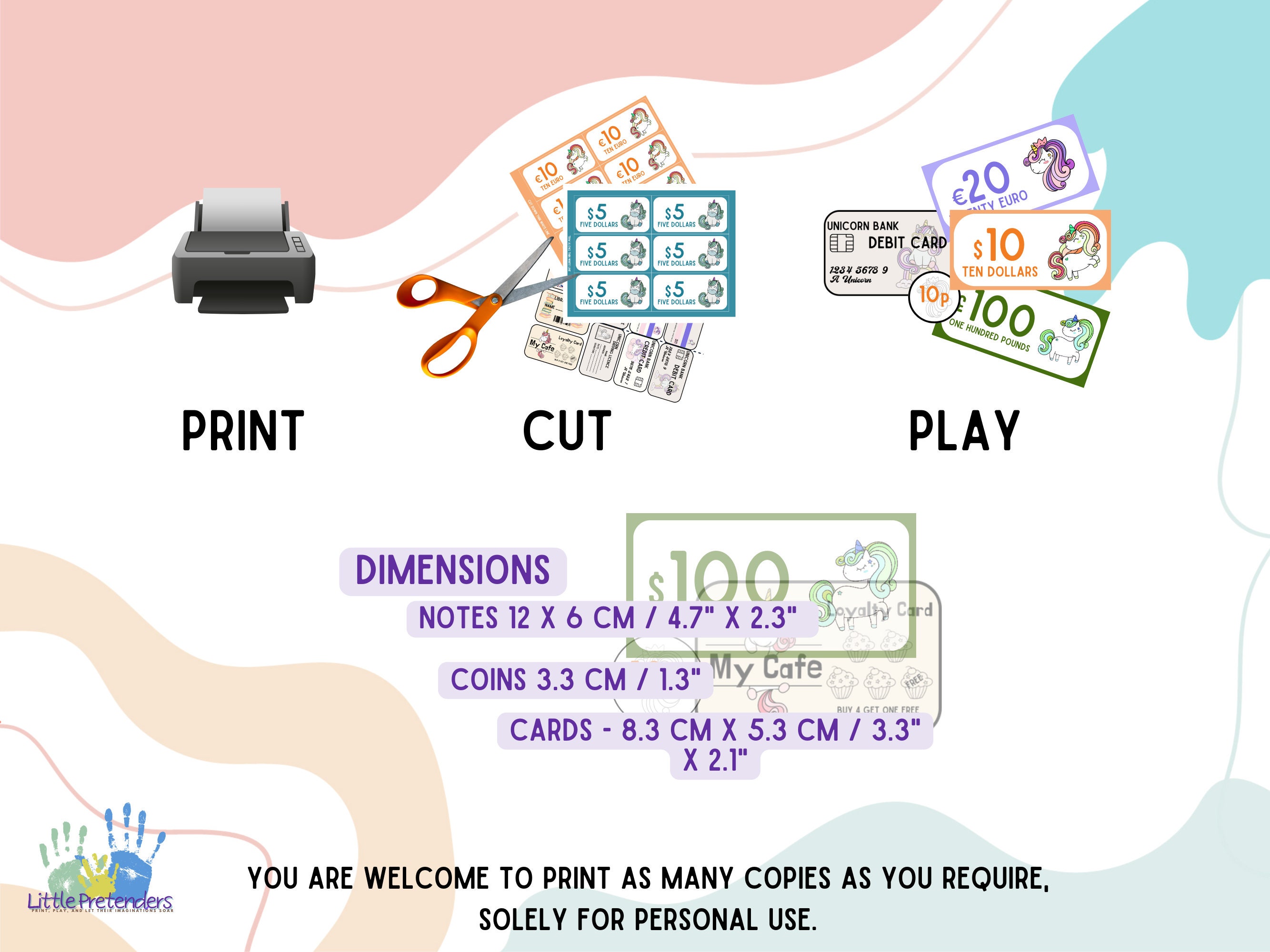 Printable Play Money Currency UNICORN Edition - Dollars, Pounds, Euros ...