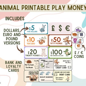 Printable Play Money Animal Currency - Dollars, Pounds, Euros ...
