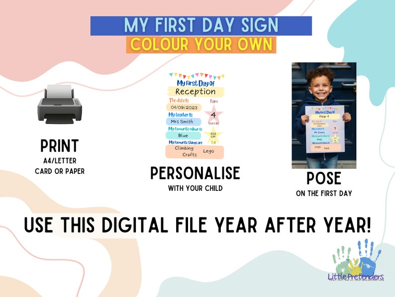 Printable My First Day Colouring Sign Poster Back to School First Day ...