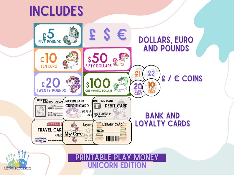 Printable Play Money Currency UNICORN Edition Dollars - Etsy