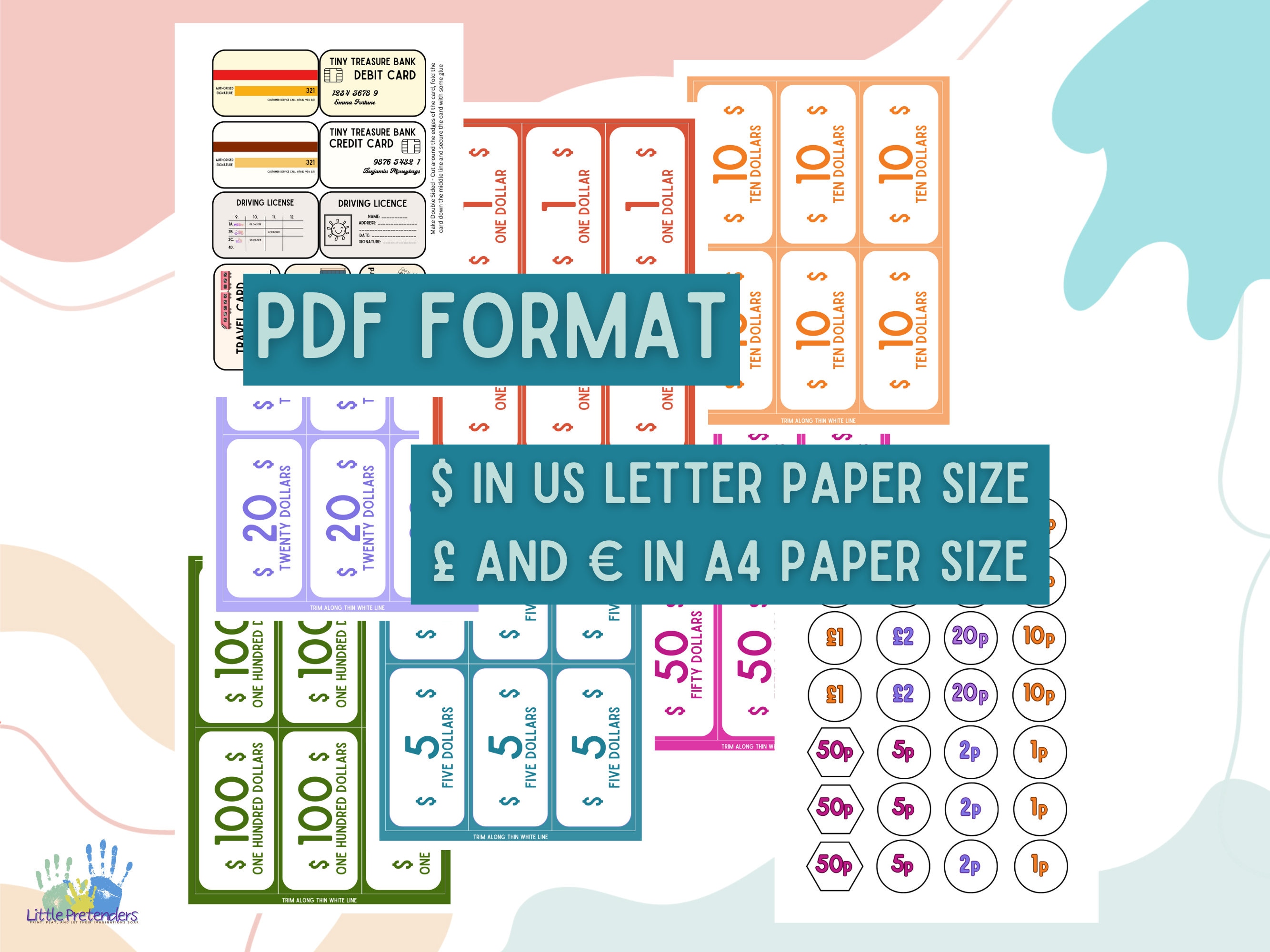 Printable Play Money Currency Dollars, Pounds, Euros Dramatic Pretend ...