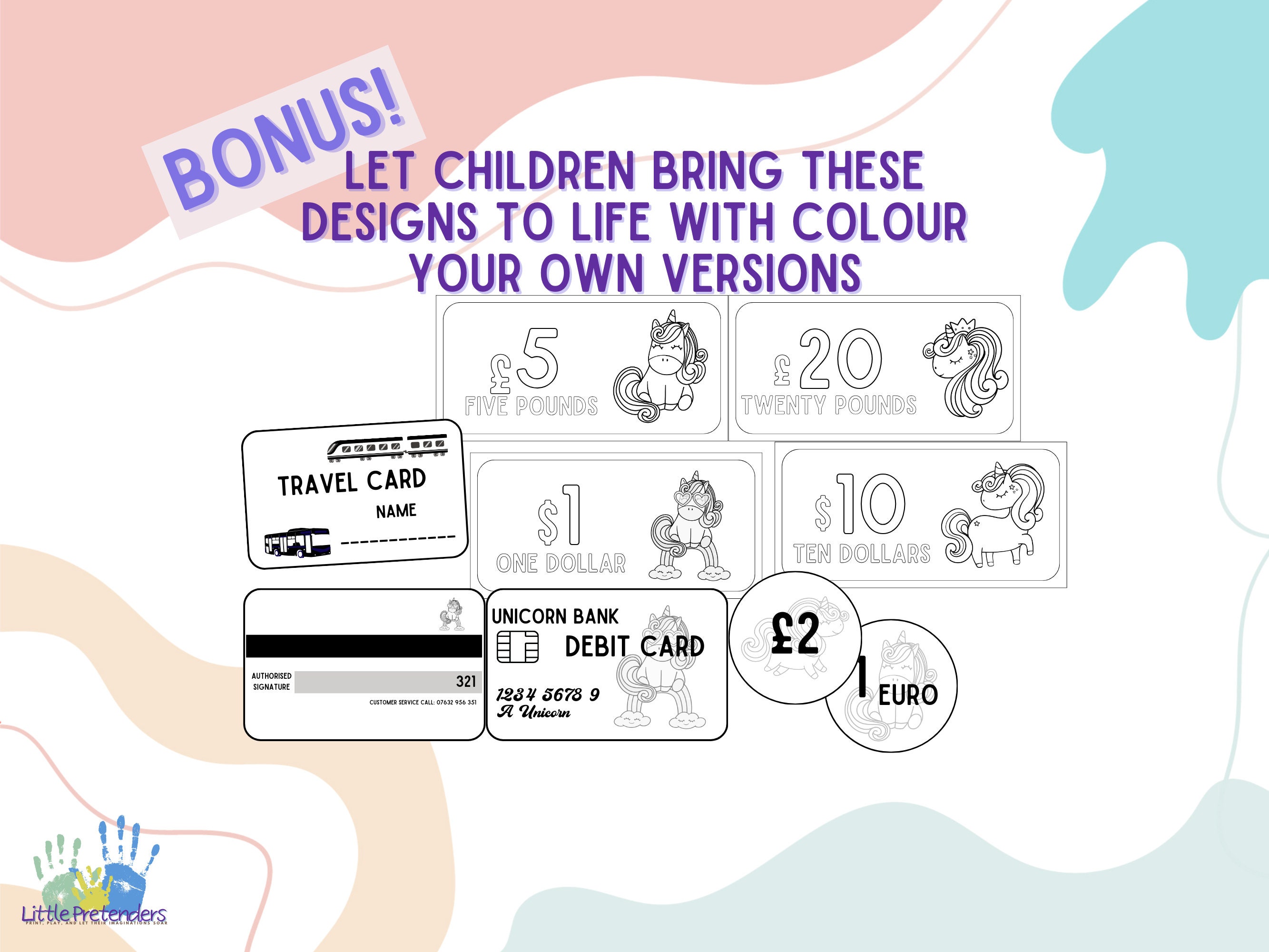 Printable Play Money Currency UNICORN Edition - Dollars, Pounds, Euros ...