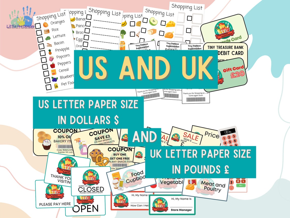 Kids Dramatic Play Grocery Supermarket Set - Printable Role Playing ...