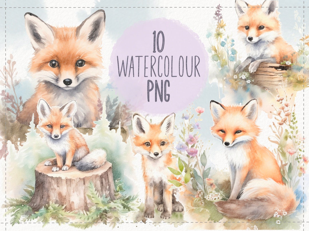 Woodland Animals Clipart, Watercolor Woodlands Clipart, Watercolor Fox ...