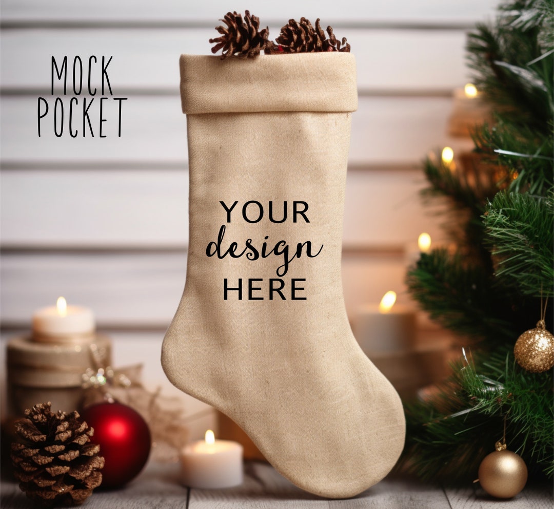 Christmas Stocking Mockup Present Mockup Drawstring Hessian Stocking ...