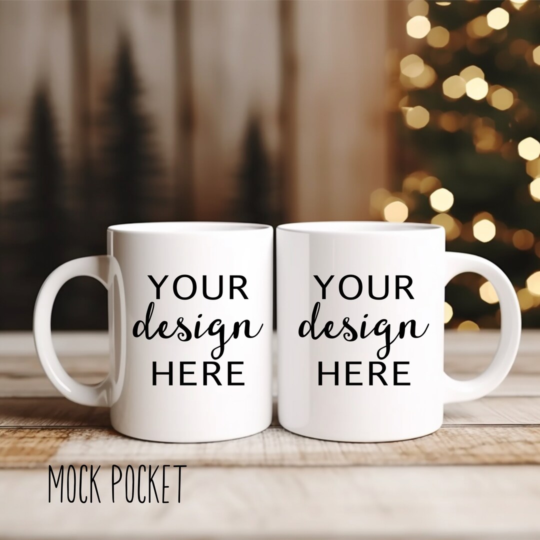 Two Mugs Mockup, Twin Cups Mockup, Front and Back Cup Mock Up, White ...
