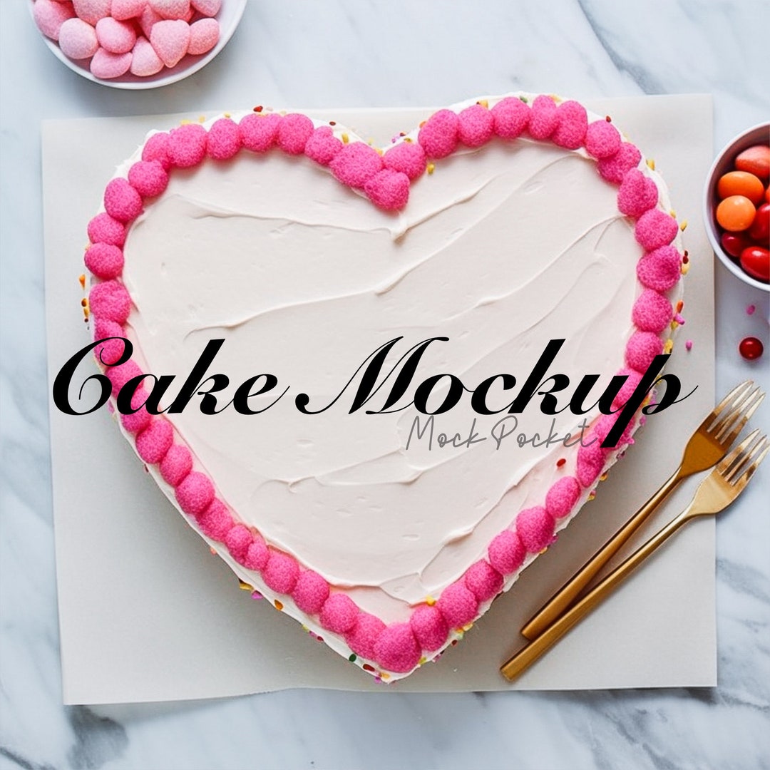 Mock up Cake, Valentines Mockup, Heart Cake Mockup, Lay Flat Mockup ...