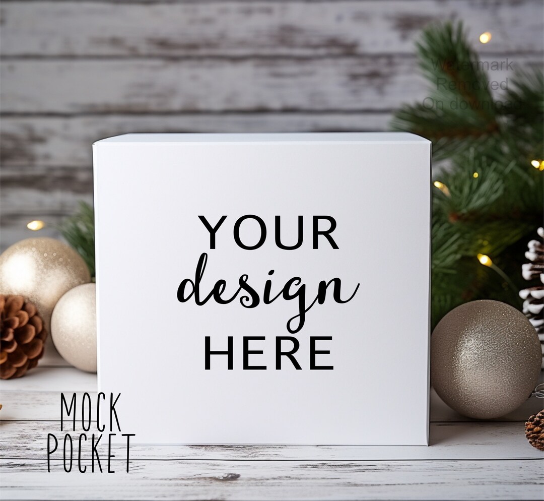 Christmas White Gift Box Mockup Magnetic Box Mock-up Hamper Box Mockup ...