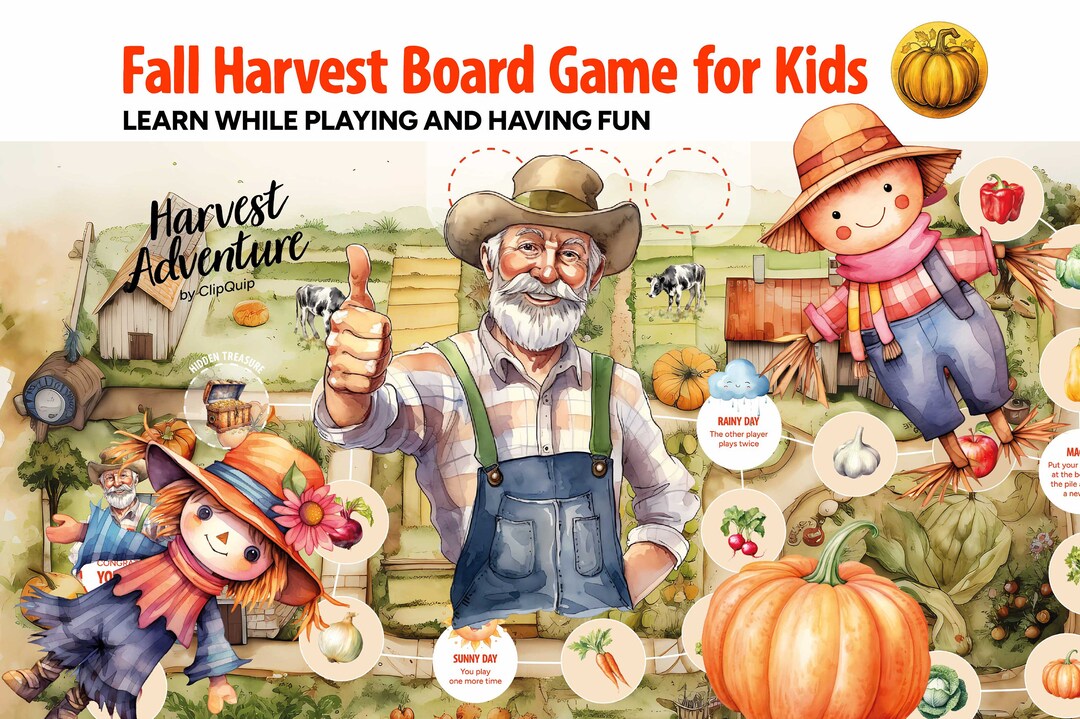 Fall Harvest Board Game for Kids, Autumn Vegetables Early Learning ...