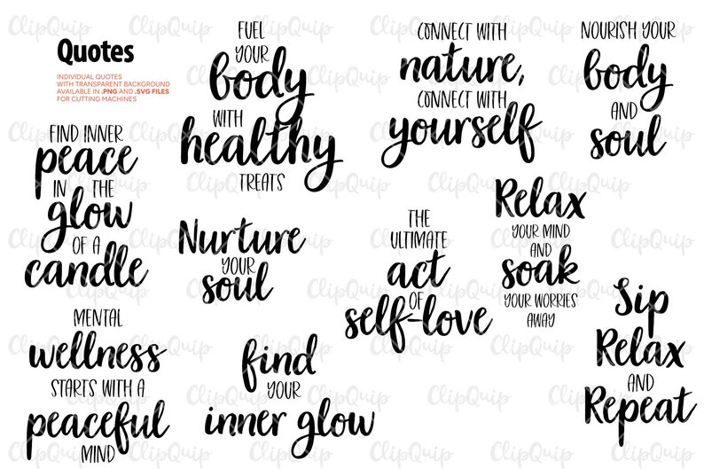 Wellness Watercolor Clipart & Quotes, Individual PNG SVG Images ...