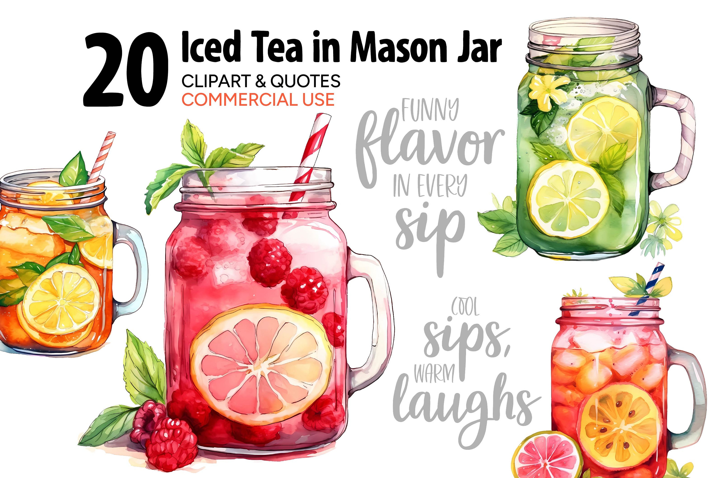 Iced Tea Watercolor Clipart & Quotes, Individual PNG SVG Images ...