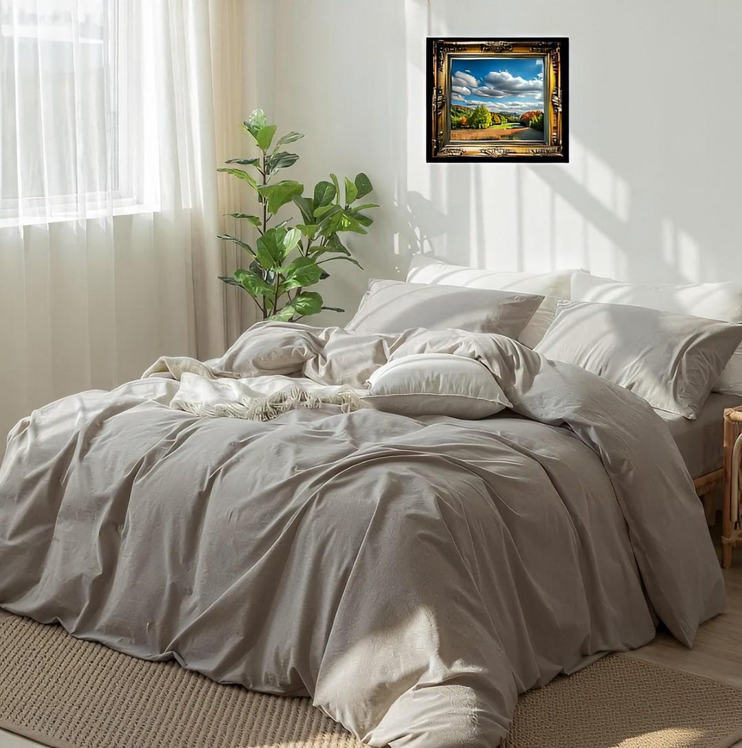 Brownish Grey Color Duvet Soft Linen Duvet Full Softened Quilt Cover ...