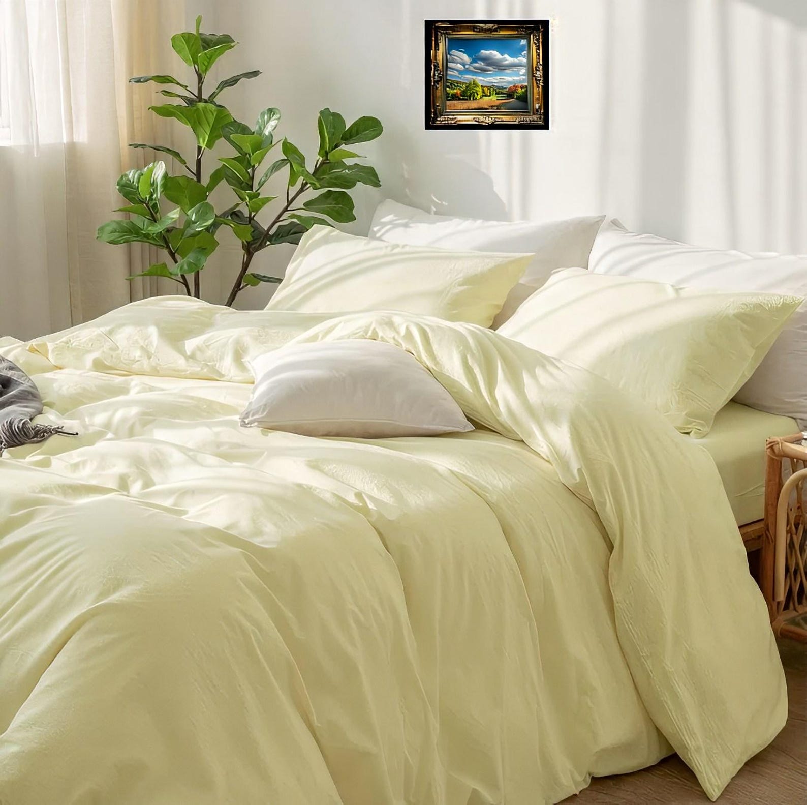 Butter Yellow Color Linen Duvet Soft Linen Duvet Softened Quilt Cover ...