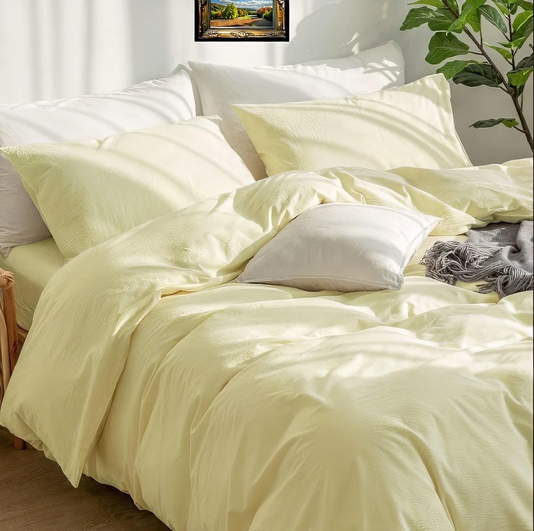 Butter Yellow Linen Duvet Cover Set, Softened Quilt (king, Queen, All ...