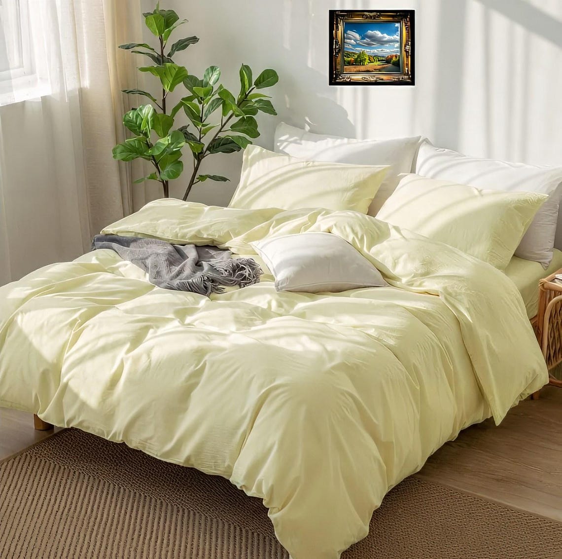 Butter Yellow Linen Duvet Cover Set, Softened Quilt (king, Queen, All ...
