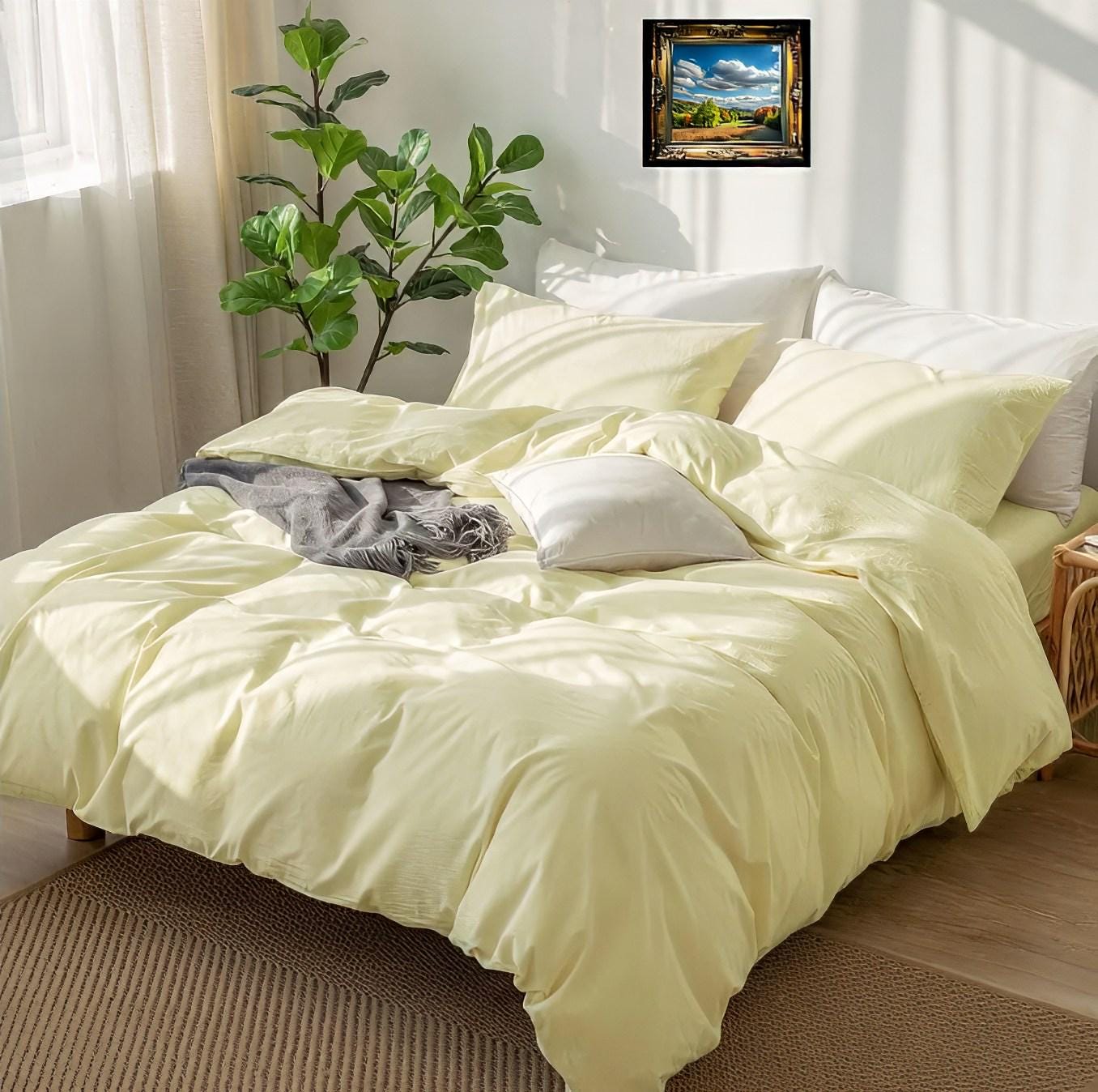 Butter Yellow Color Linen Duvet Soft Linen Duvet Softened Quilt Cover ...