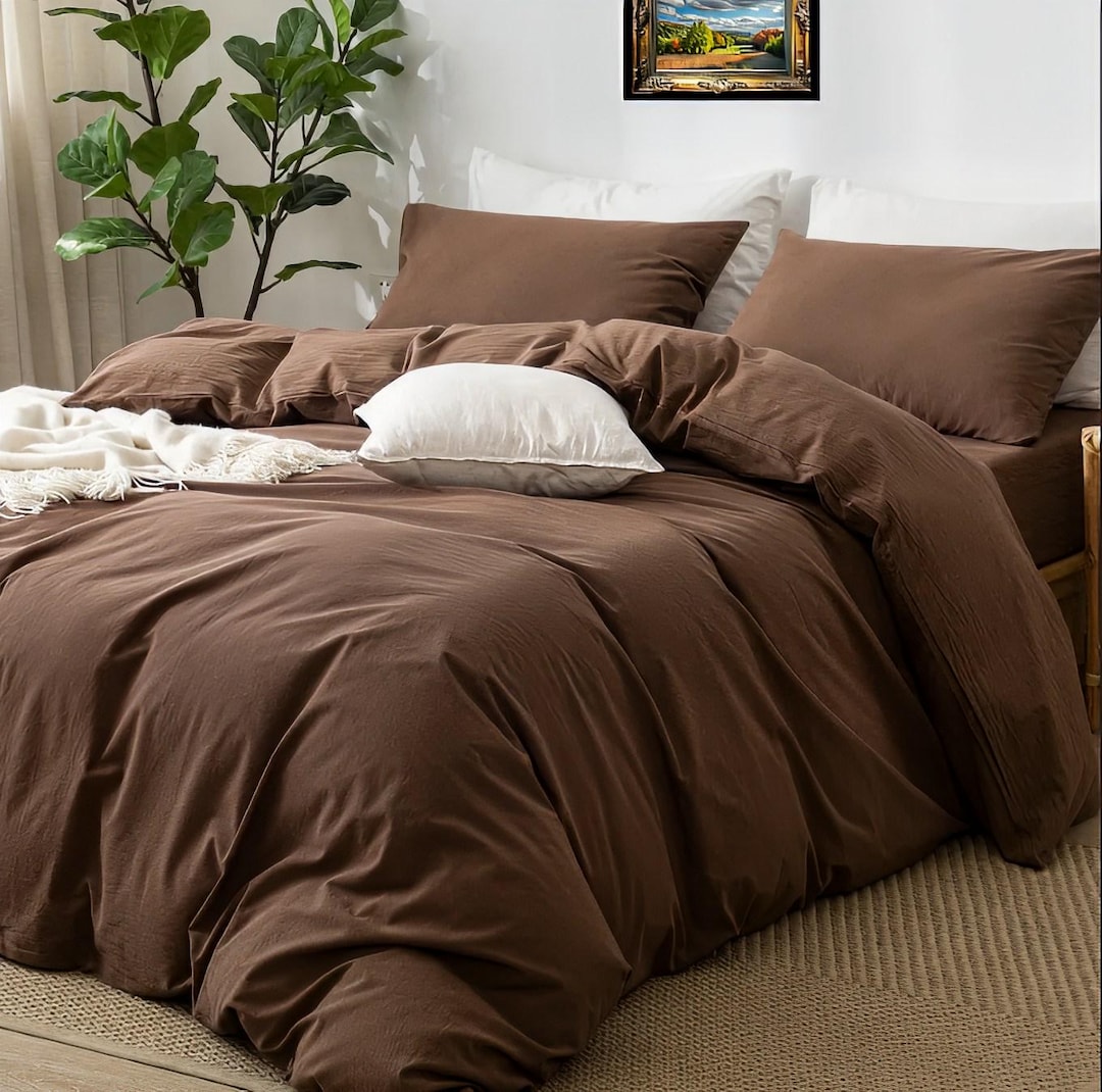 Cocoa Brown Color Washed Linen Duvet Soft Linen Duvet Softened Quilt ...