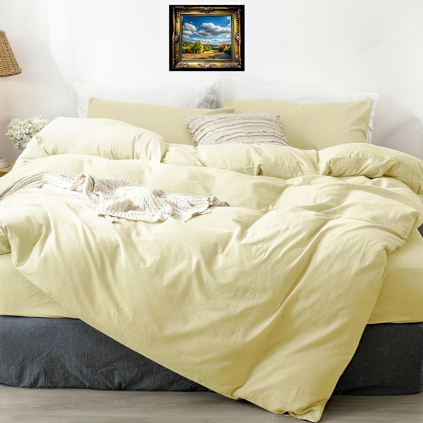 Butter Yellow Color Linen Duvet Soft Linen Duvet Softened Quilt Cover ...