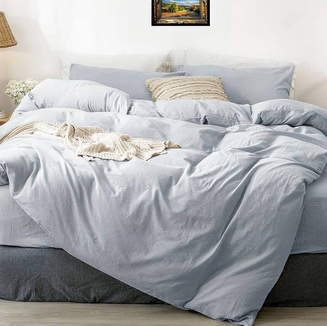 Cornflower Blue Washed Linen Duvet Cover Set, Soft Bedding - Etsy