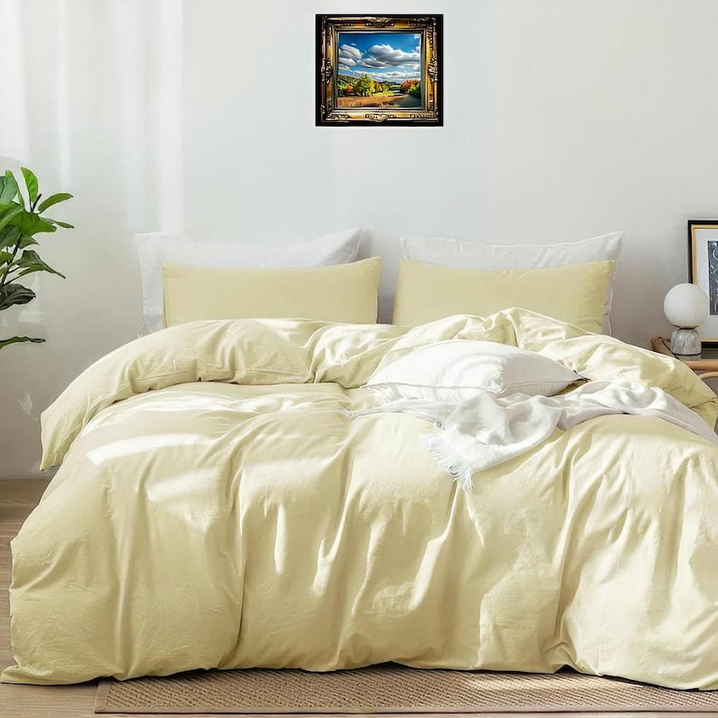 Butter Yellow Color Linen Duvet Soft Linen Duvet Softened Quilt Cover ...