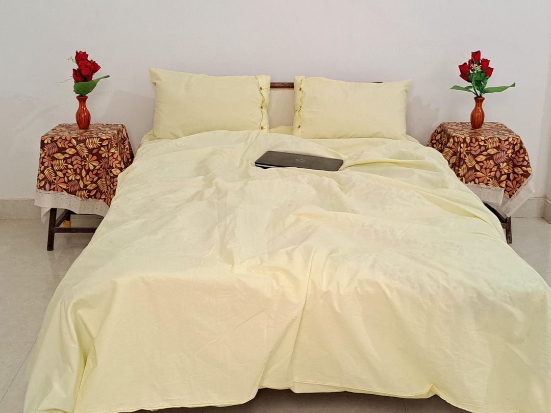 Yellow Pastel Color Bedding Sets Solid Queen Duvet Cover + Pillow Cases ...