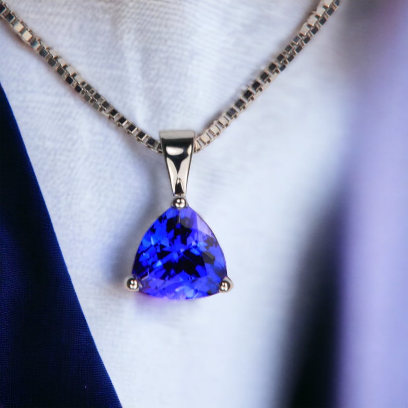 Minimal Deep Blue Natural Tanzanite Pendant 14k White Gold Tanzanite ...