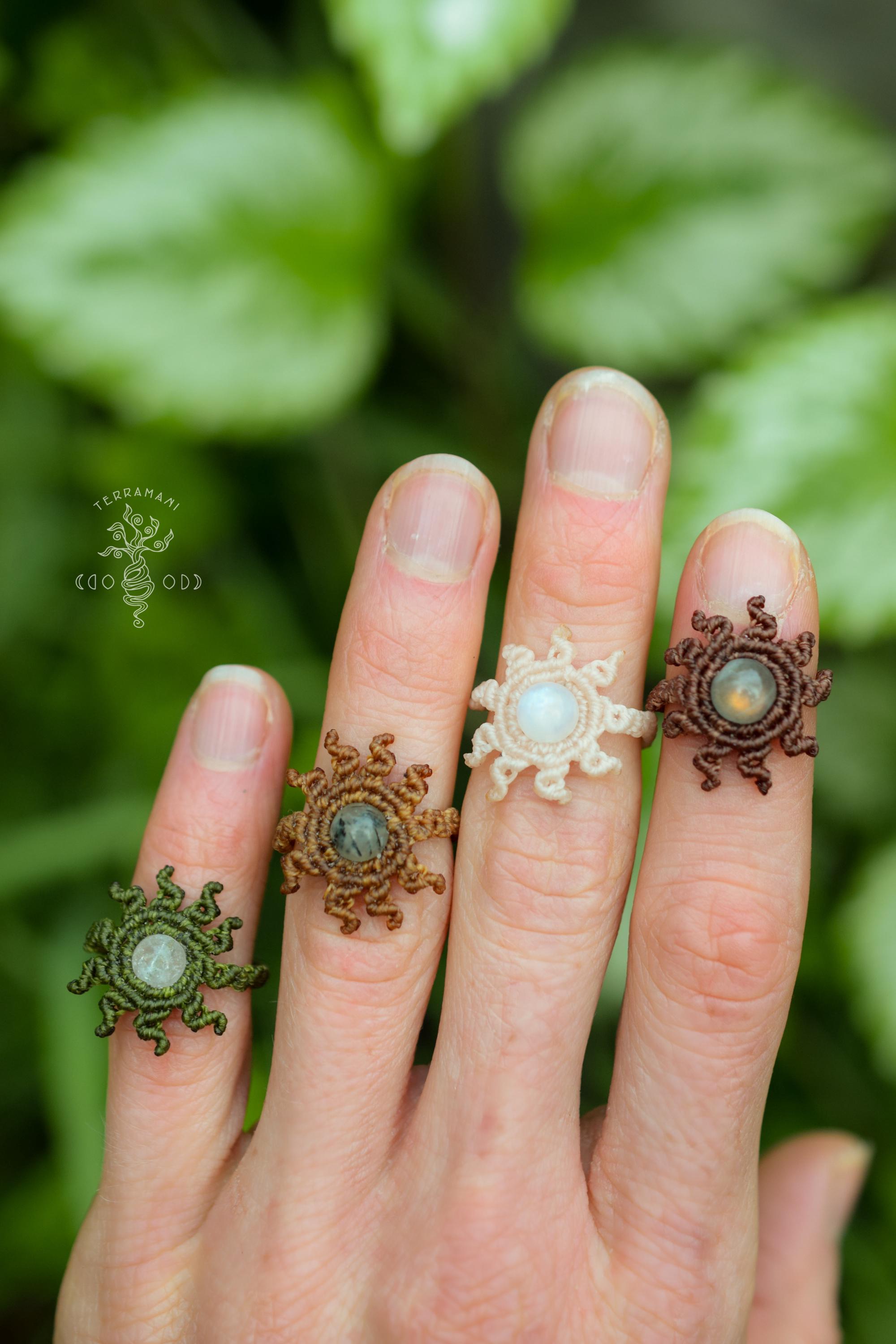 Boho Sun Macrame Ring - Different Sizes - Handmade Macrame Crystal ...
