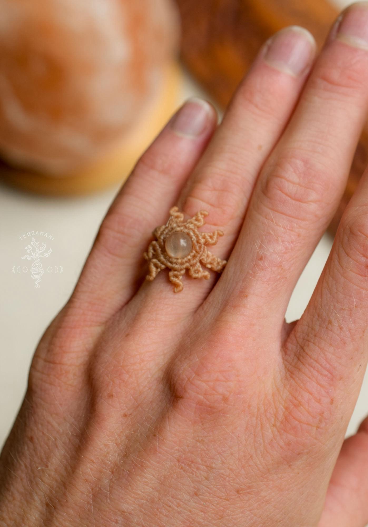 Boho Sun Macrame Ring - Different Sizes - Handmade Macrame Crystal ...