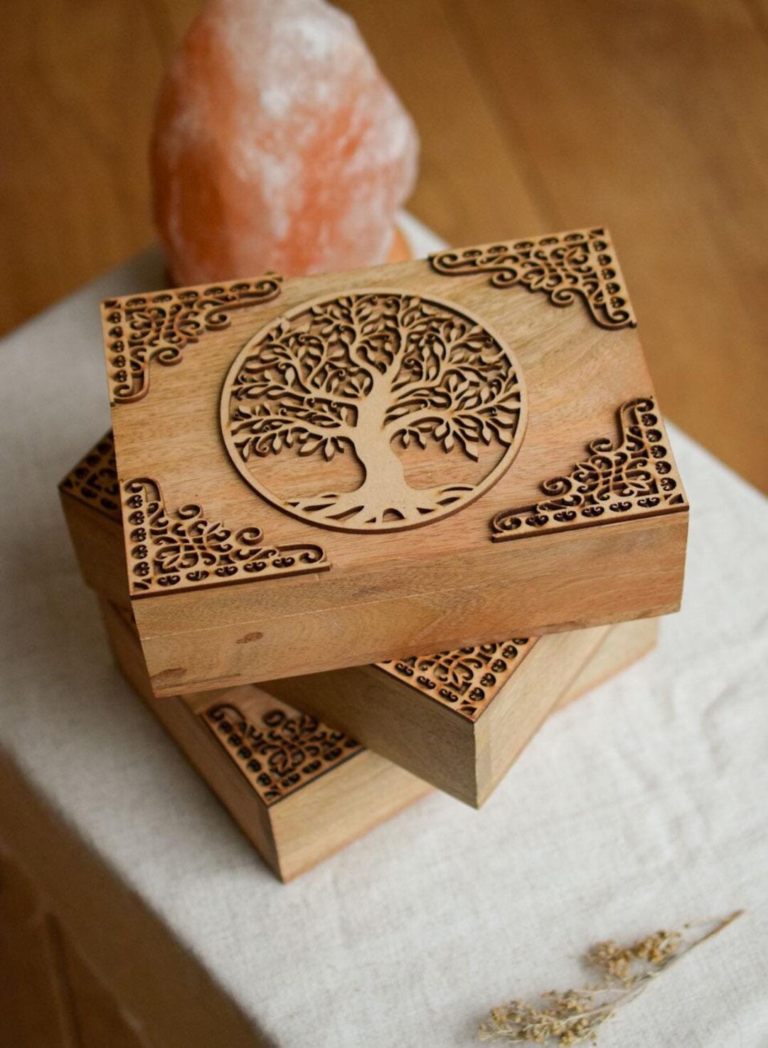 Tree of Life Handmade Wooden Jewelry Box/tarot Cards Box - Mango Wood ...