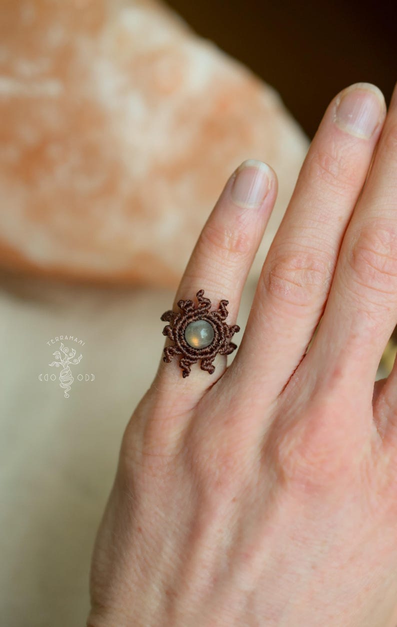 Boho Sun Macrame Ring - Different Sizes - Handmade Macrame Crystal ...