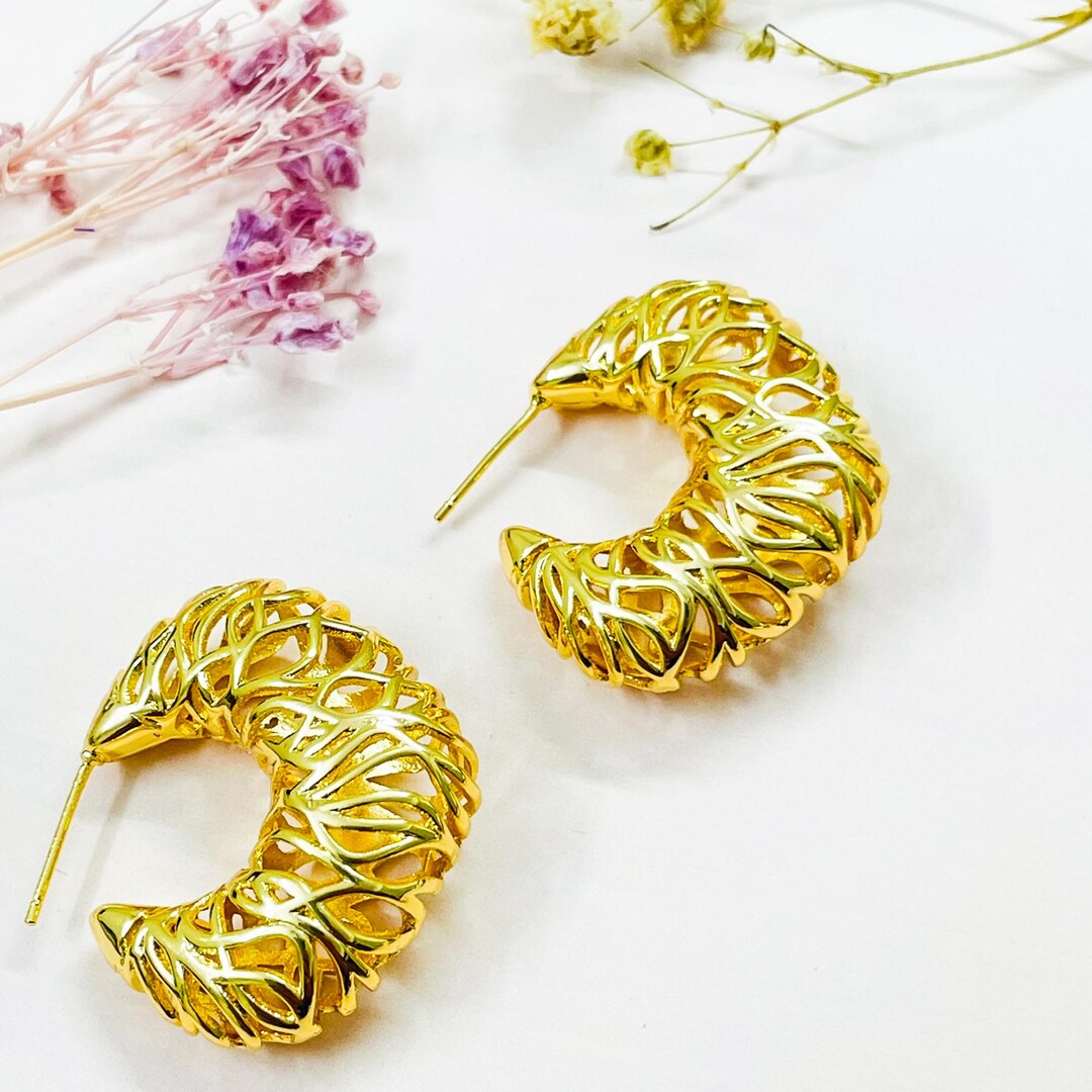 Chunky Big Gold Hoops Gold Filled Hoop Earrings Large Gold Hoops 18K ...