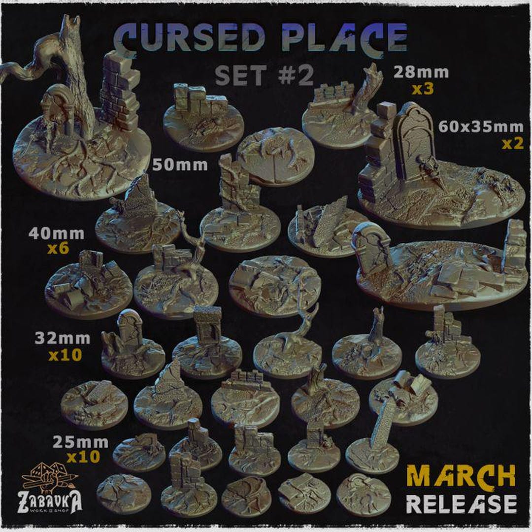 3D Printed Cursed Place Mini Bases for Warhammer 40k/aos & Other War ...