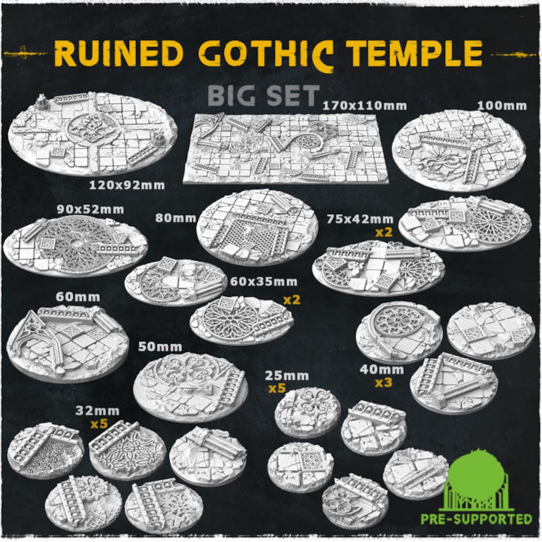 3D Printed Ruined Gothic Temple Mini Bases for Warhammer 40k/aos ...