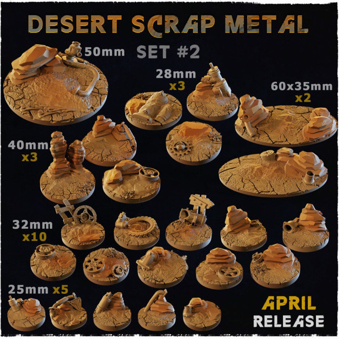 3D Printed Desert Scrap Metal Mini Bases for Warhammer 40k/aos & Other ...