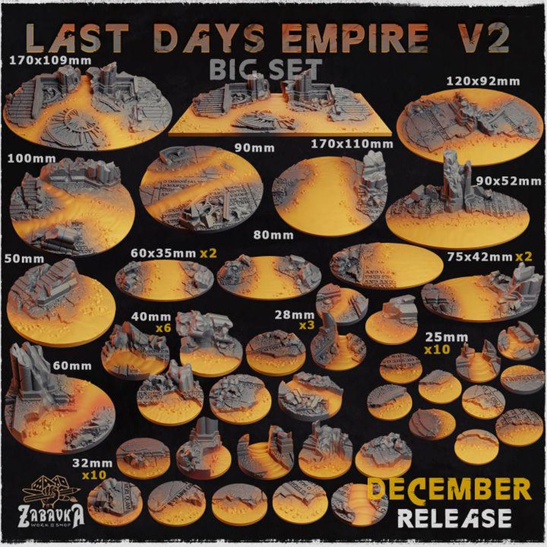 3D Printed Last Days Empire V2 Mini Bases for Warhammer 40k/aos & Other ...
