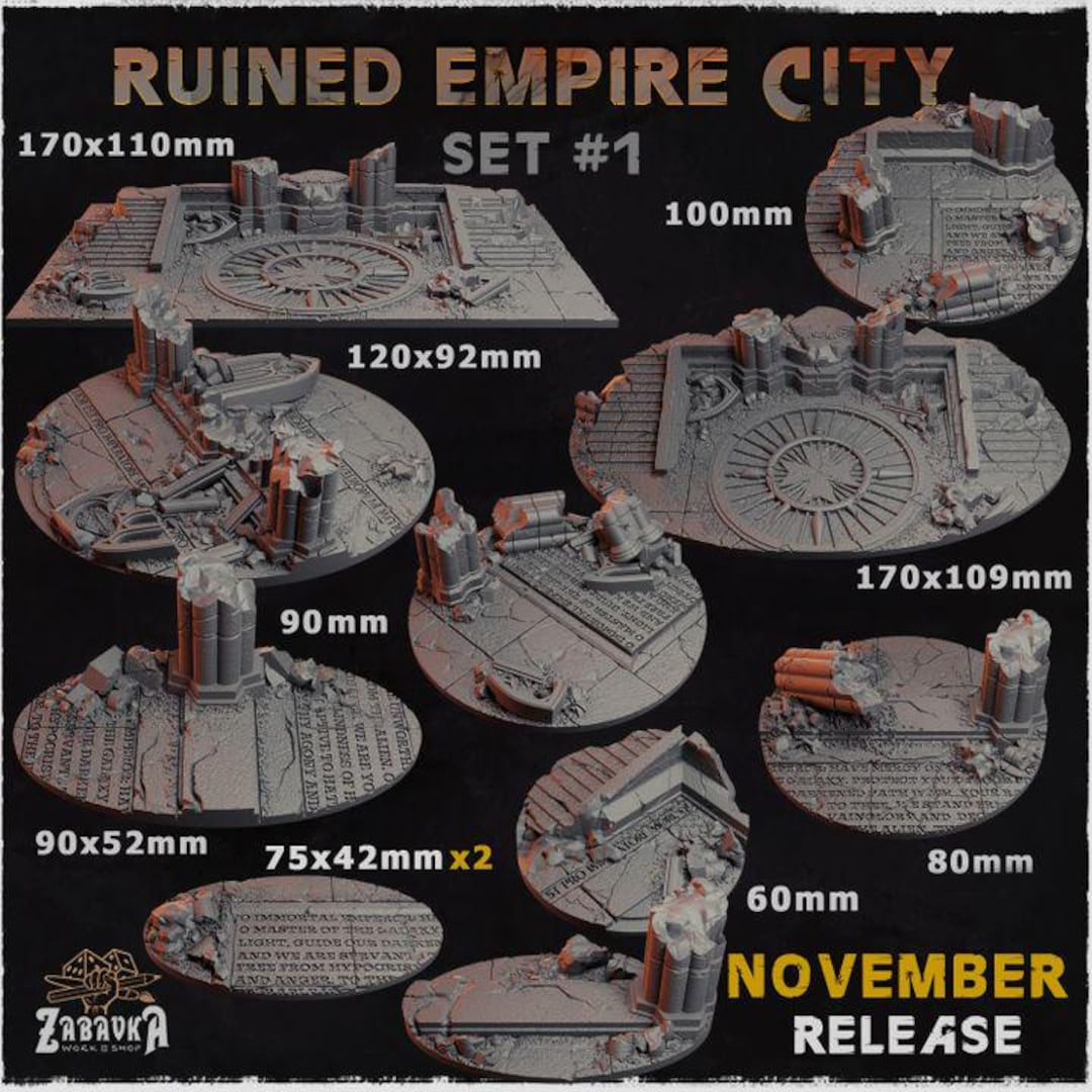 3D Printed Ruined Empire City Mini Bases for Warhammer 40k/aos & Other ...