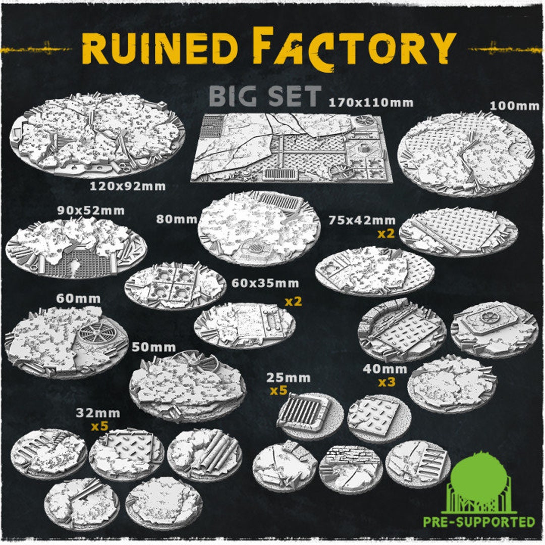 3D Printed Ruined Factory Mini Bases for Warhammer 40k/aos & Other War ...