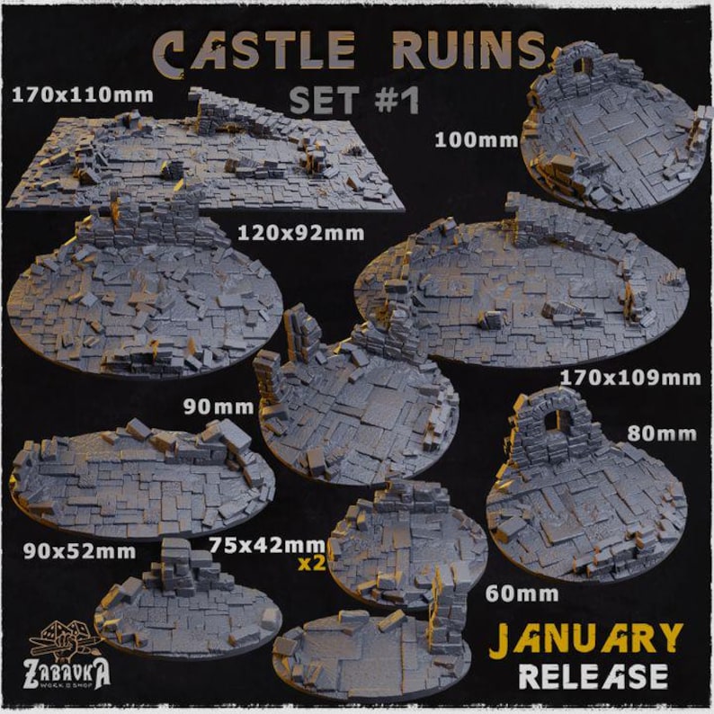 3D Printed Castle Ruins Mini Bases for Warhammer 40k/aos & Other War ...