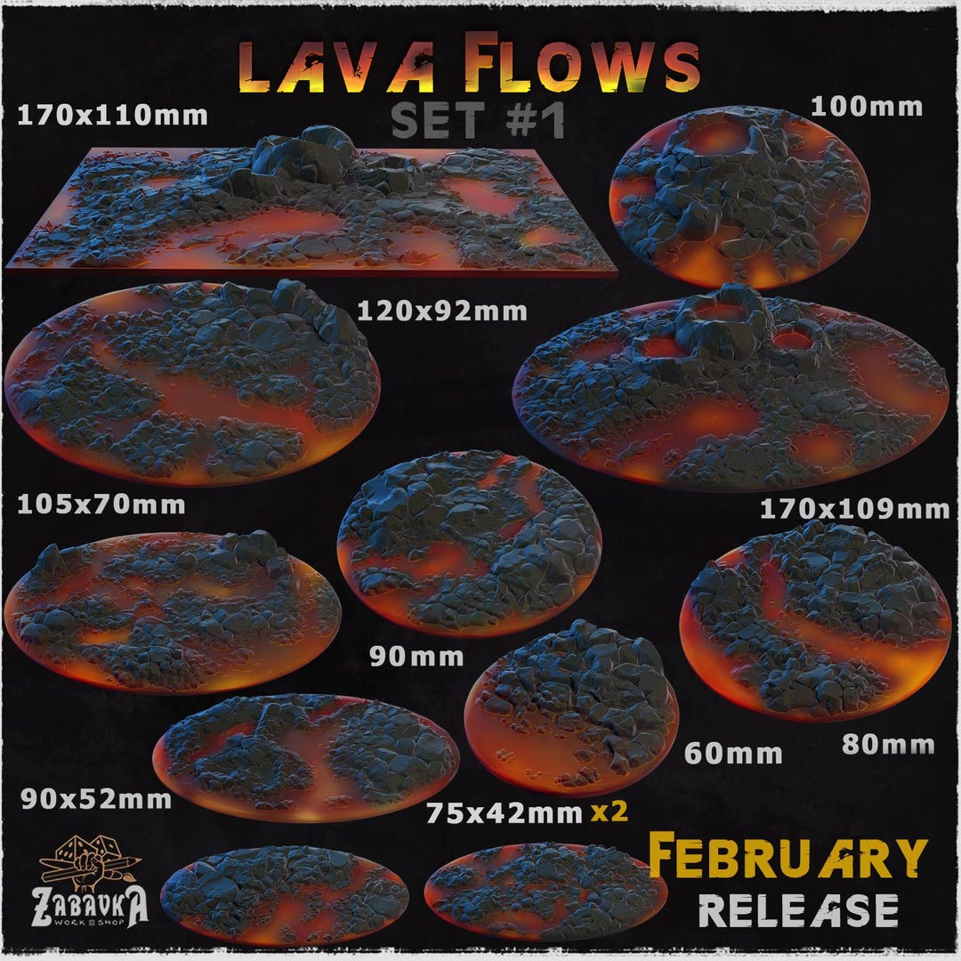 3D Printed Lava Flows Mini Bases for Warhammer 40k/aos & Other War ...