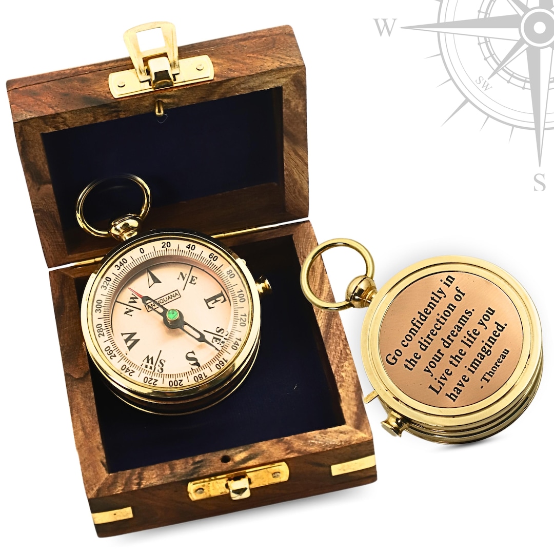 Engraved Brass Compass With Wooden Box: Dream Chaser Gift - Etsy