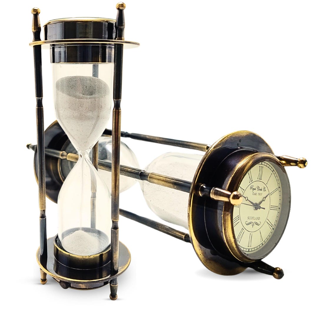 Antique Brass Compass Hourglass Nautical Maritime Sand Timer & Desk ...