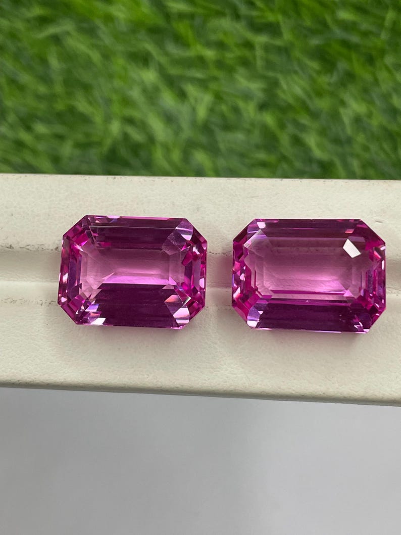Pink Hydrothermal Sapphire Pair | Emerald Cut Loose Gemstones ...