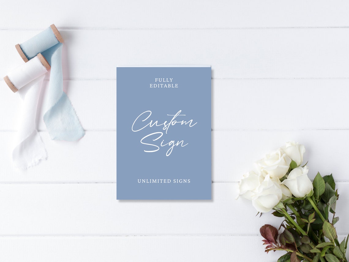 Dusty Blue Wedding Table Sign, Modern Minimalist Table Sign Template ...