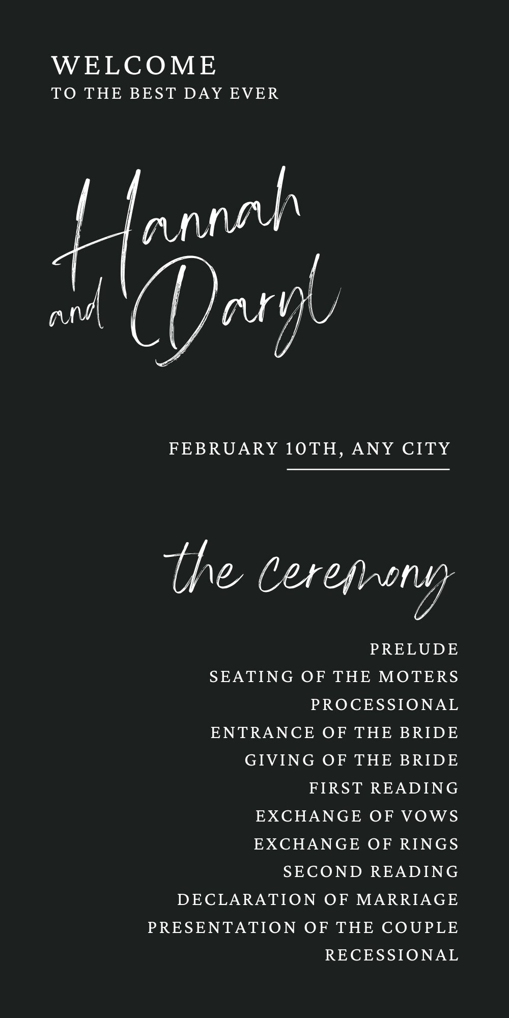 Black and White Wedding Program, Modern Minimalist Wedding Program ...