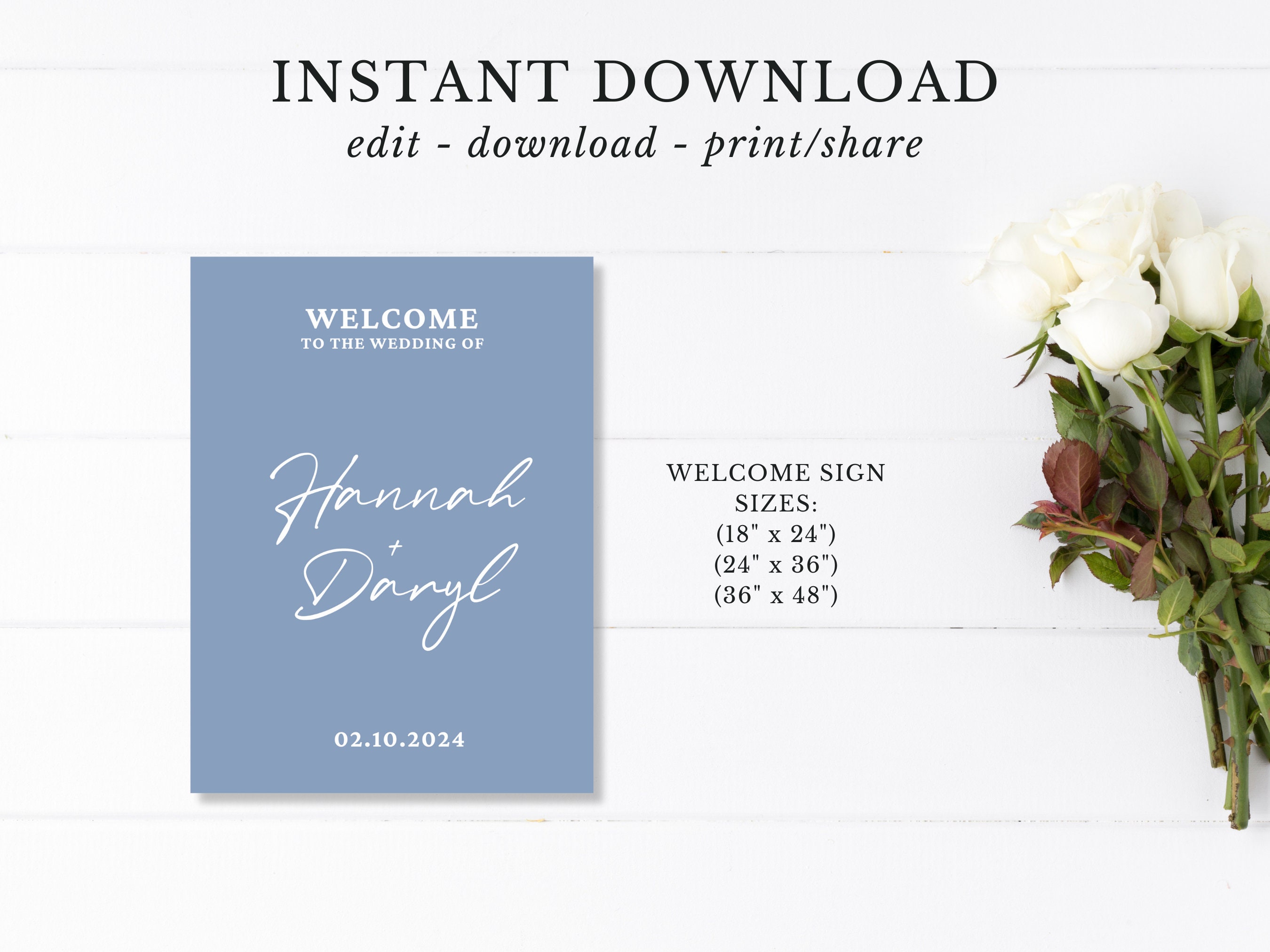 Dusty Blue Wedding Welcome Sign Template, Modern Minimalist Welcome ...