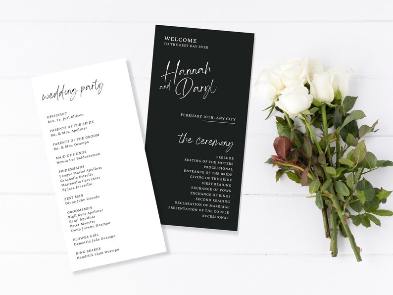 Black and White Wedding Program, Modern Minimalist Wedding Program ...